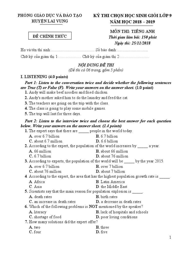 Đề thi hsg Anh 9 có đáp án | PDF | Jazz | Schools