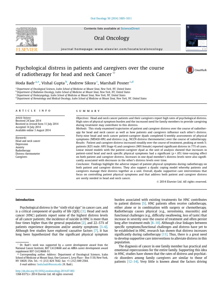 Oral Oncology: Hoda Badr, Vishal Gupta, Andrew Sikora, Marshall Posner ...