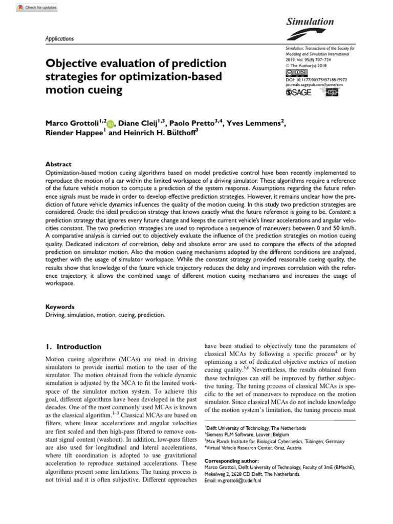 Optimization-Based Motion Cueing | PDF | Prediction | Simulation