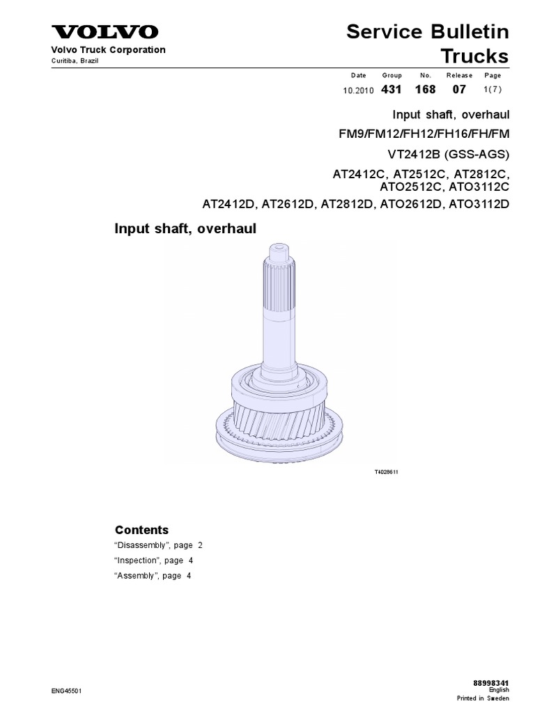 431-168 Input Shaft, Overhaul FM9, FM12, FH12, FH16, FH, FM PDF ...