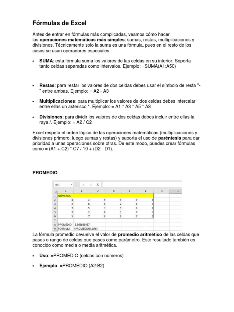 Fórmulas de Excel | PDF | División (Matemáticas) | Polinomio