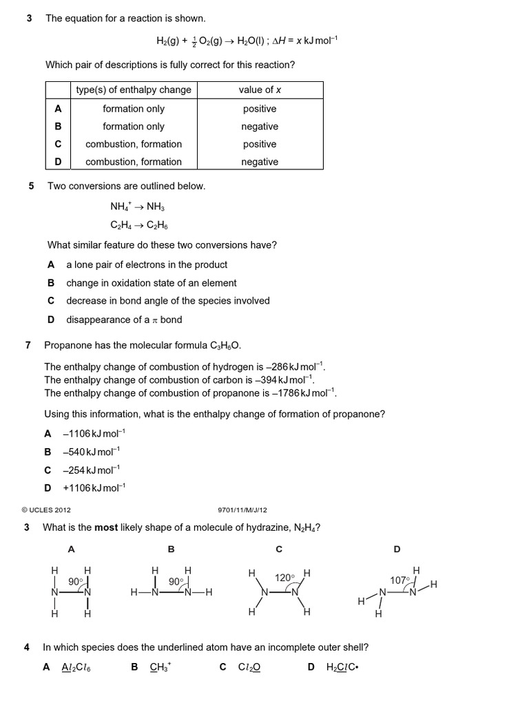 TEST Chemical Bonding & Chemical Energetics | PDF | Hydrogen | Chemical ...
