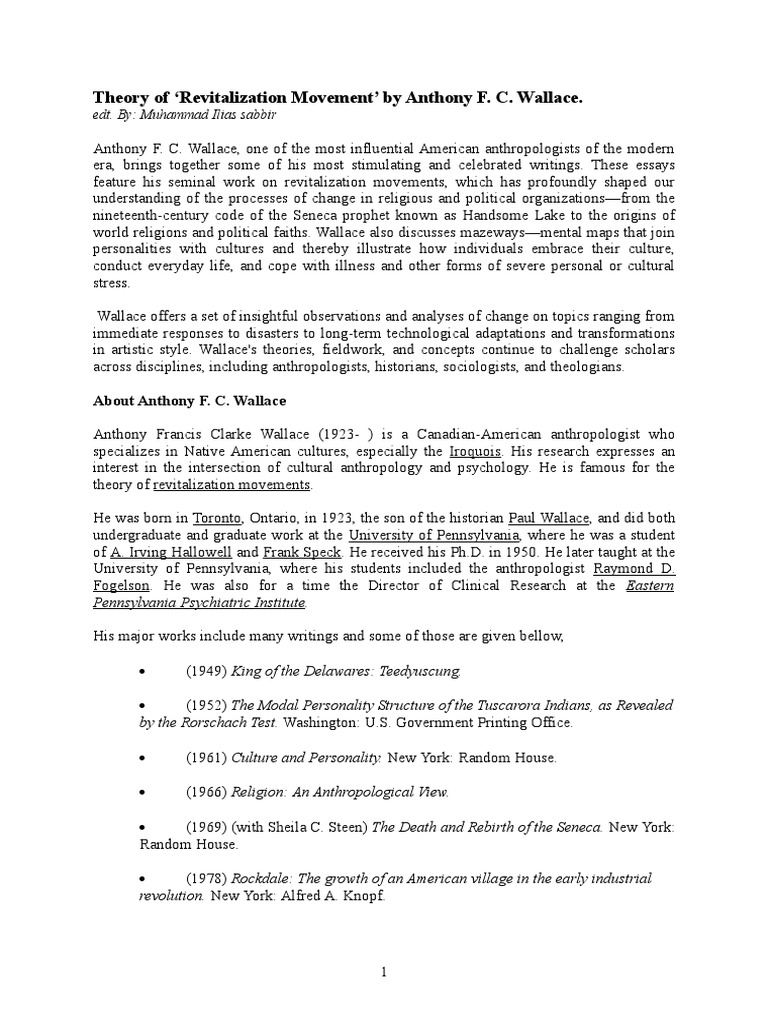 Theory of Revitalization Movement by Ant | PDF | Anthropology | Social ...