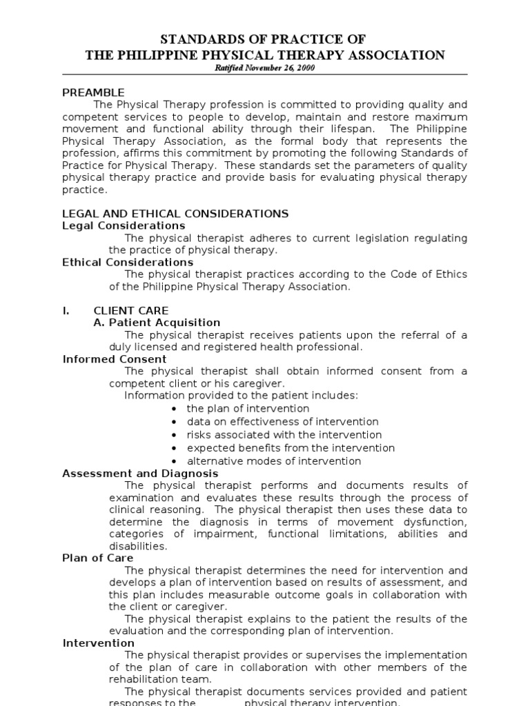 Ppta Standards of Practice | PDF | Physical Therapy | Informed Consent