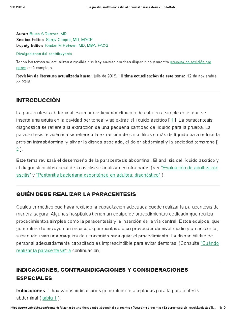 Paracentesis: Indicaciones y Procedimiento | PDF | Coagulación | Plaqueta