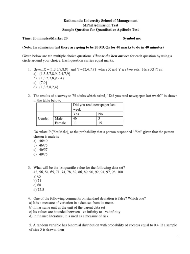 Quantitative Aptitude Test Sample | PDF | Sampling (Statistics ...