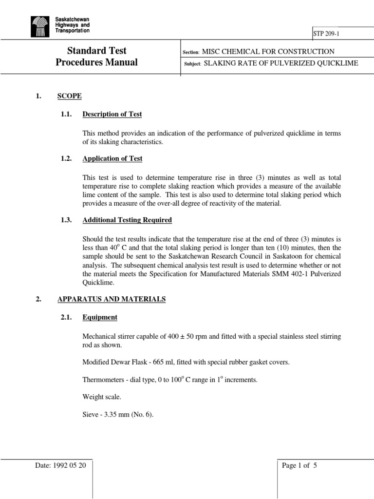 Standard Test Procedures Manual: 1. Scope 1.1. Description of Test ...
