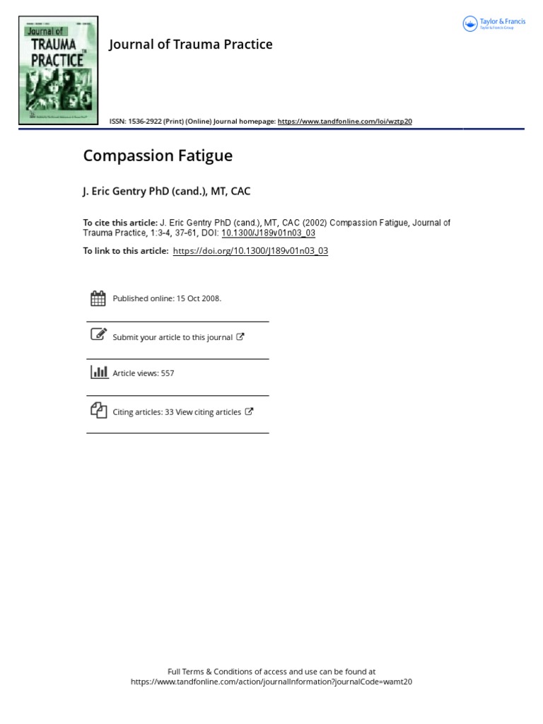 Compassion Fatigue | PDF | Psychological Trauma | Posttraumatic Stress ...