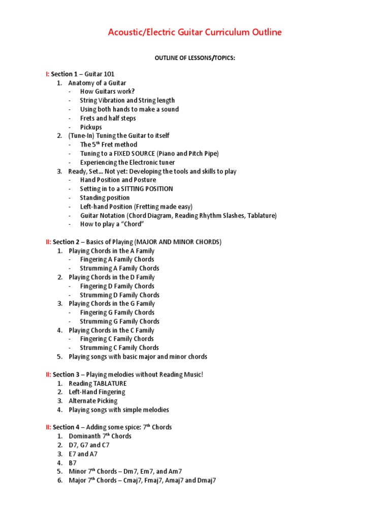 Guitar Lesson Curriculum Outline | PDF