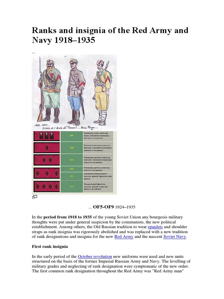 Ranks and Insignia of The Red Army and Navy 1918-1935 | PDF | Commander ...
