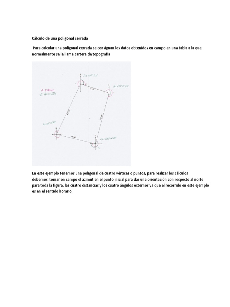 Cálculo de Una Poligonal Cerrada | PDF | Azimut | Enseñanza de matemática