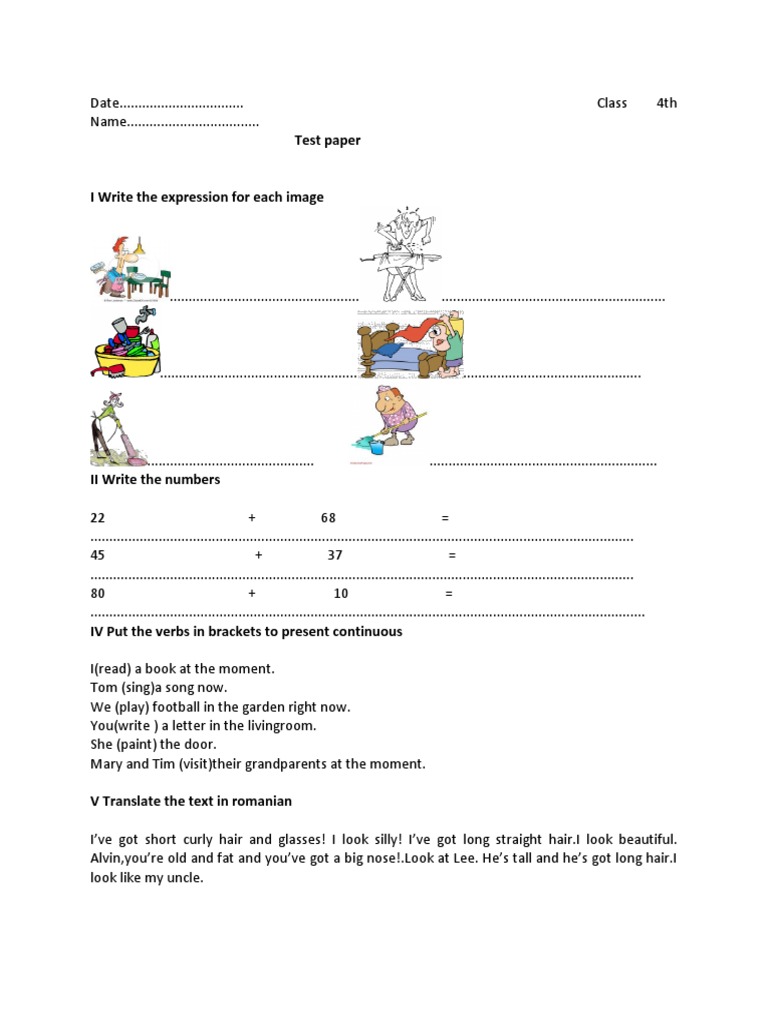 Test Engleza Clasa A IV | PDF