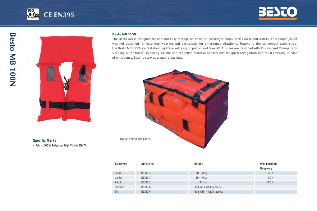 Besto MB 100N Lifejacket Overview | PDF