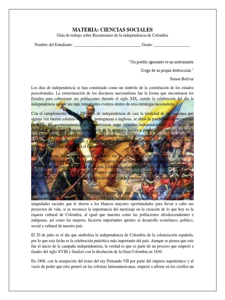 Taller Independencia | PDF | Imperio español | Colombia