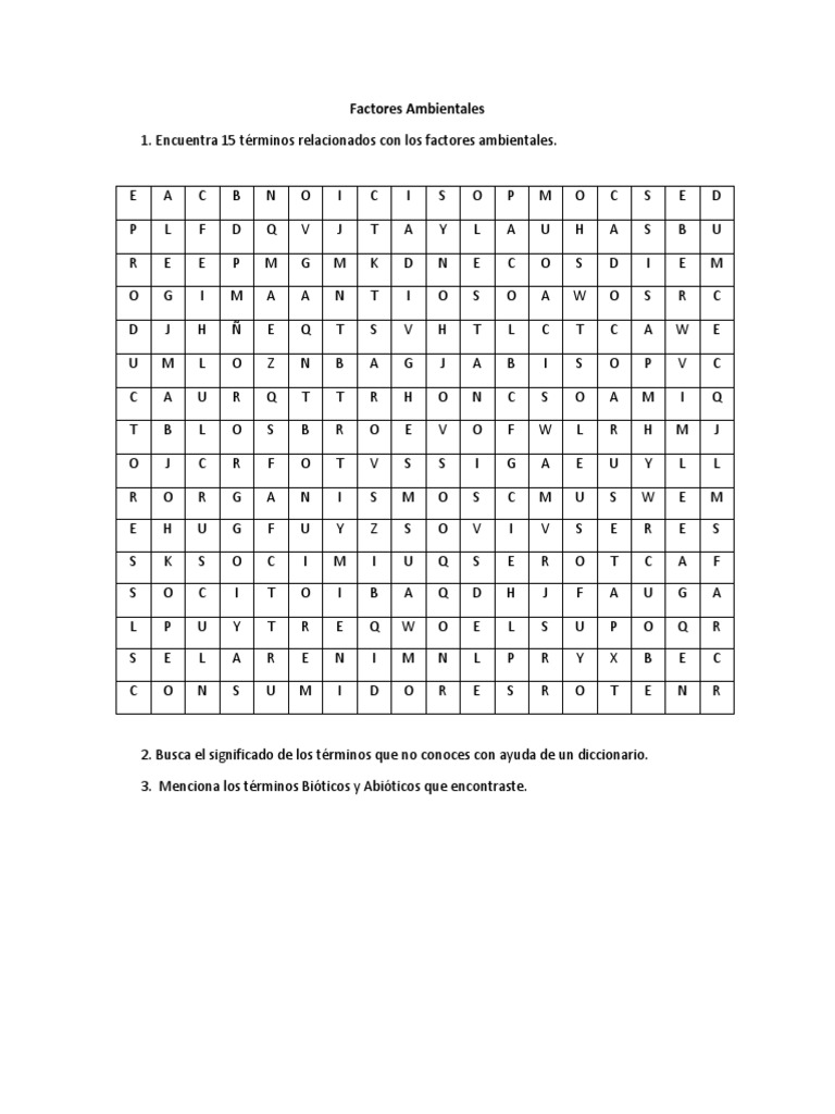 Sopa de Letras: Factores Bióticos y Abióticos | PDF | Biogeoquímica ...