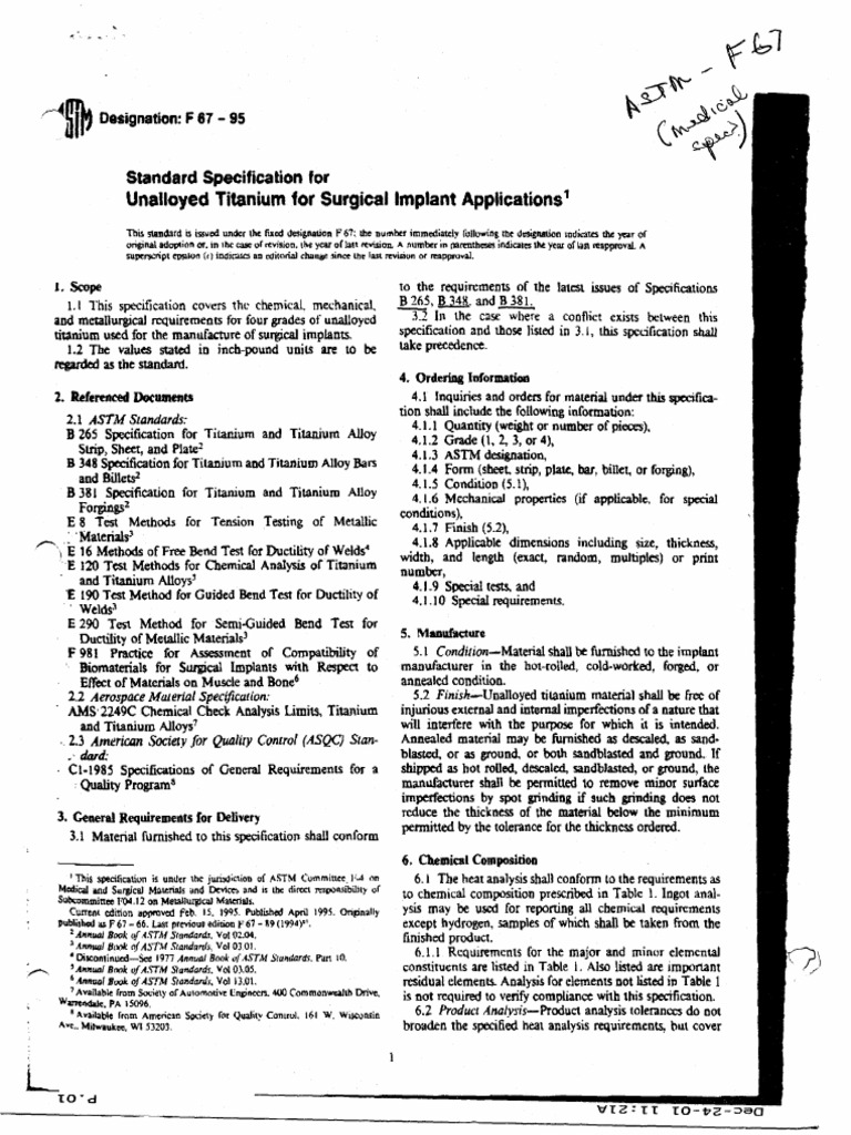 Unalloyed Titanium For Surgical Implant Applications | PDF | Titanium ...