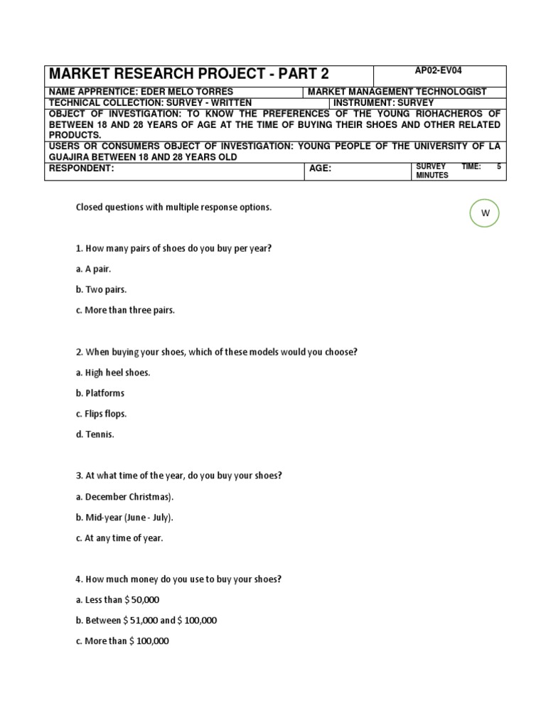 Market Research Project - Part 2: Survey Time: 5 Minutes | PDF ...