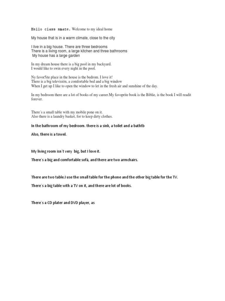 My Ideal Dream Home Description | PDF | Cooking, Food & Wine