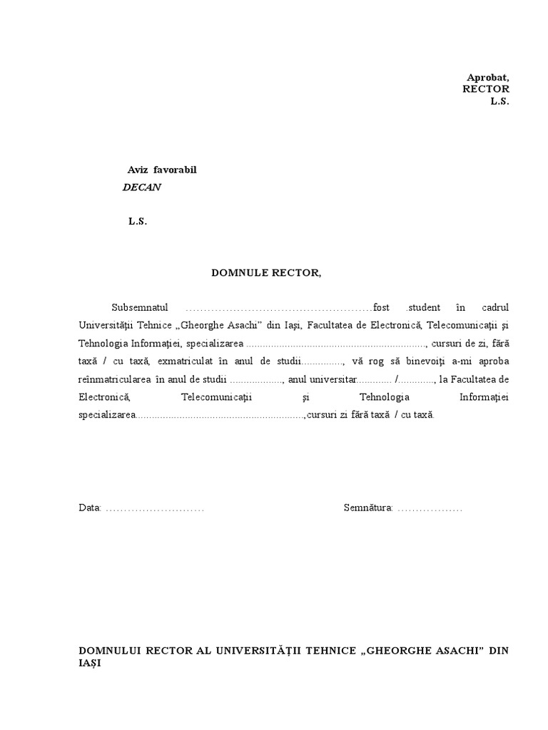 Cerere reinmatriculare facultate.doc