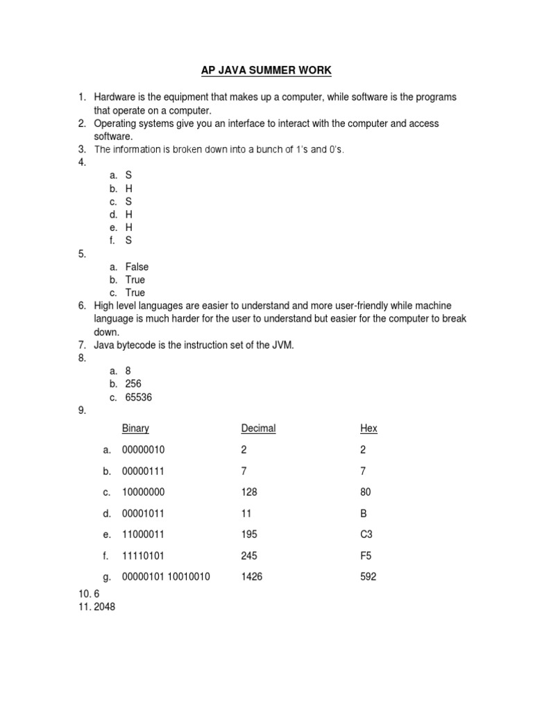Ap Java Summer Work | PDF | Bit | Java Virtual Machine