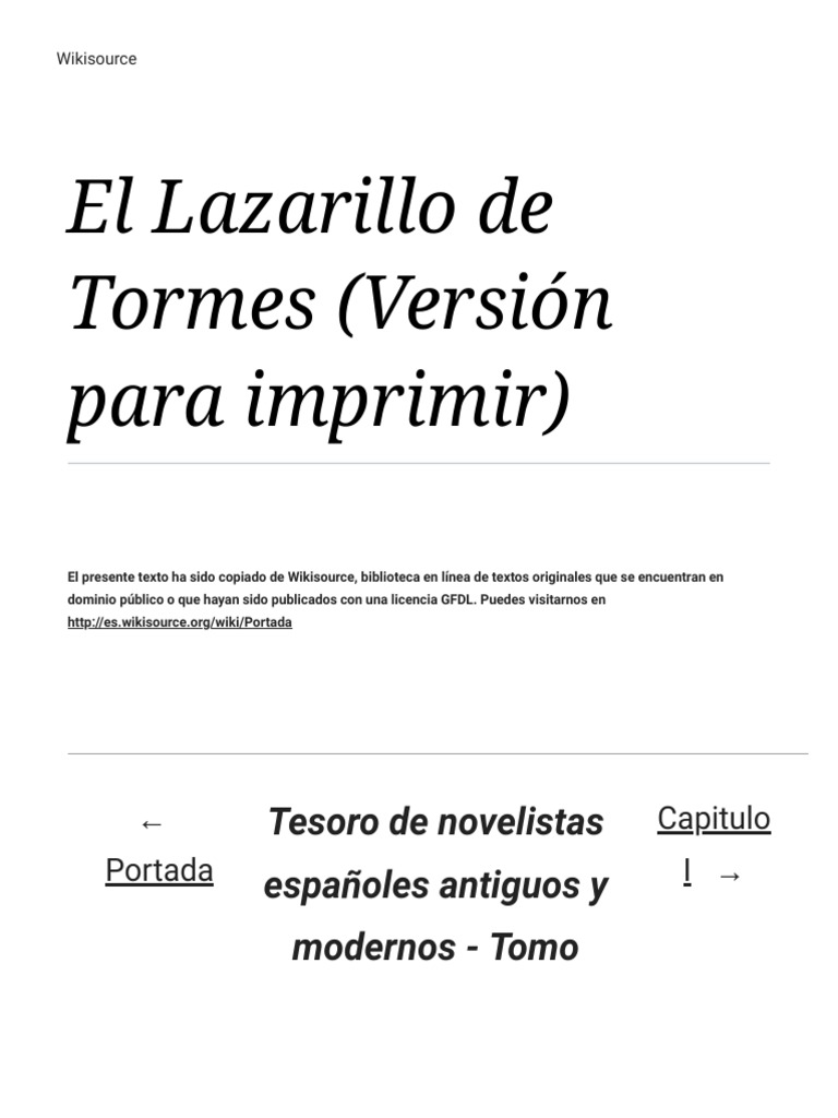 El Lazarillo de Tormes (Versión para Imprimir) - Wikisource | PDF ...