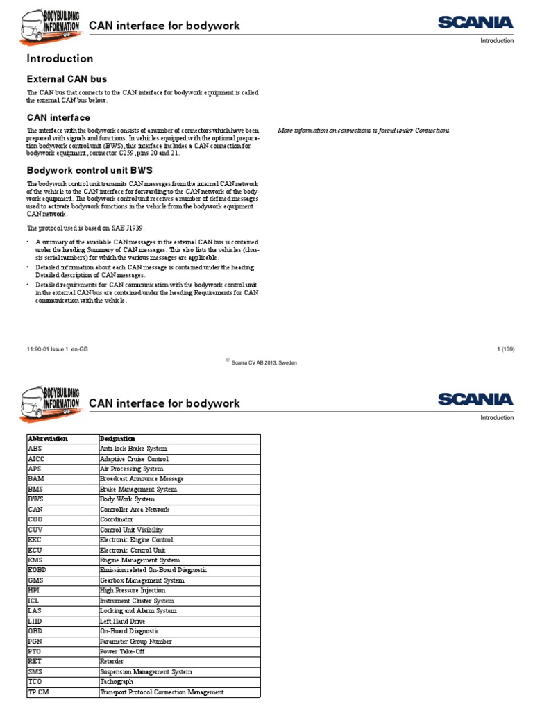 Scania Trucks Fault Codes PDF - CAN Interface For Bodywork | PDF ...
