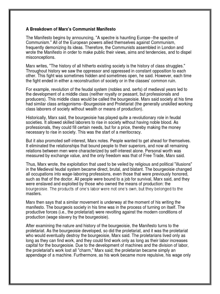A Breakdown of Marxs Communist Manifesto | PDF | Communism | Karl Marx