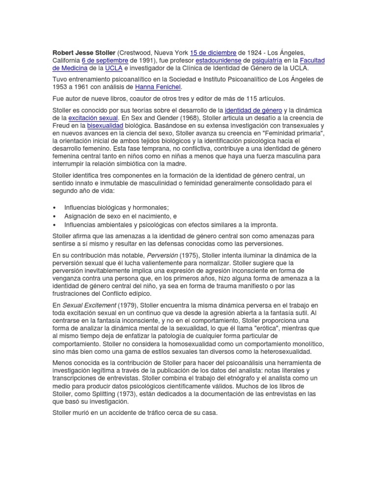 Robert Jesse Stoller: Psiquiatra pionero en el estudio de la identidad ...