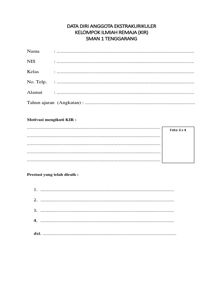 Contoh Data Diri Siswa Anggota Ekstrakurikuler | PDF