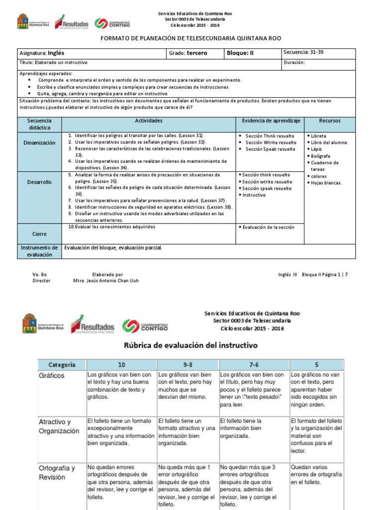 Inglés Bloque: II: Formato De Planeación De Telesecundaria Quintana Roo ...