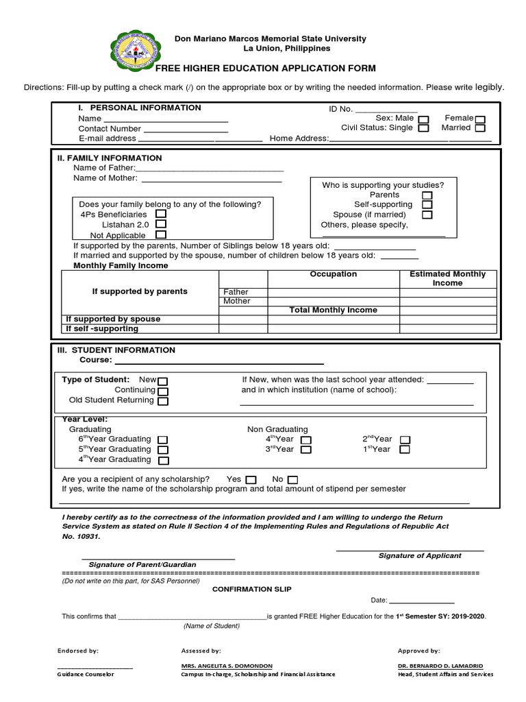 Free Higher Education Application Form: Legibly | PDF | Learning ...
