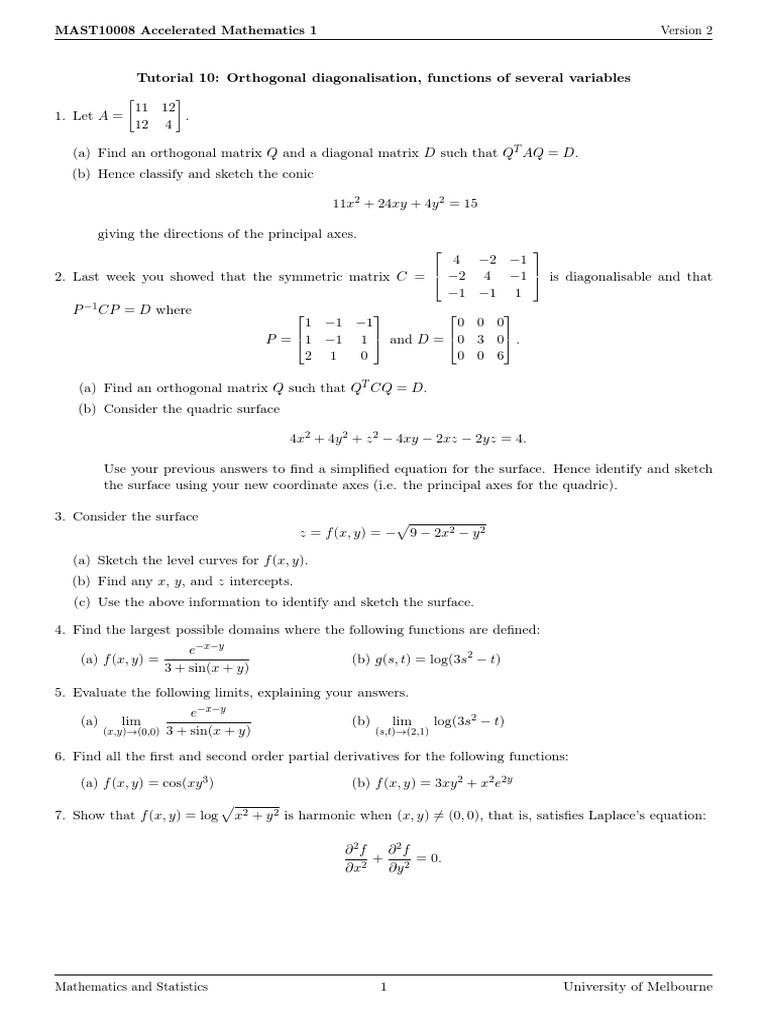 MAST10008 Accelerated Mathematics 1 | Download Free PDF | Matrix ...