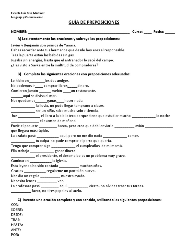 Guía de Preposiciones | PDF