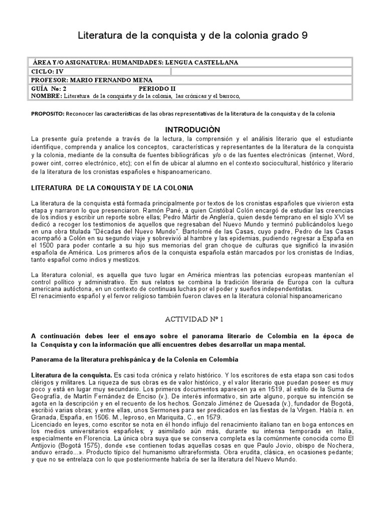 Literatura de La Conquista y de La Colonia CICLOS | PDF | Lengua ...