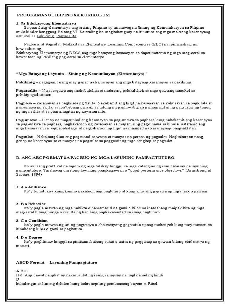 Programang Filipino Sa Kurikulum | PDF