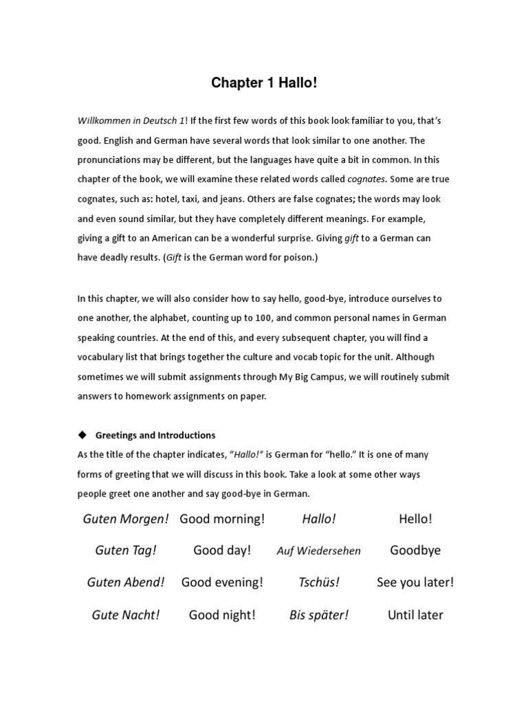 Chapter 1 Hallo!: Willkommen in Deutsch 1! If The First Few Words of ...