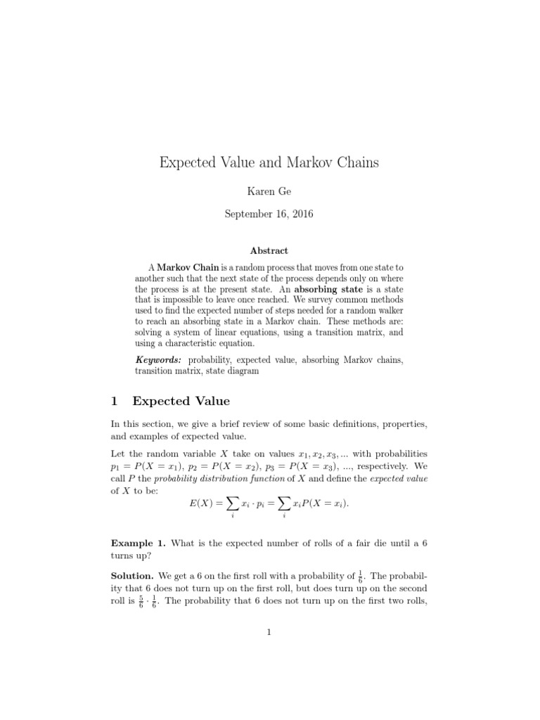 Expected Value Markov Chains | PDF | Markov Chain | Stochastic Process