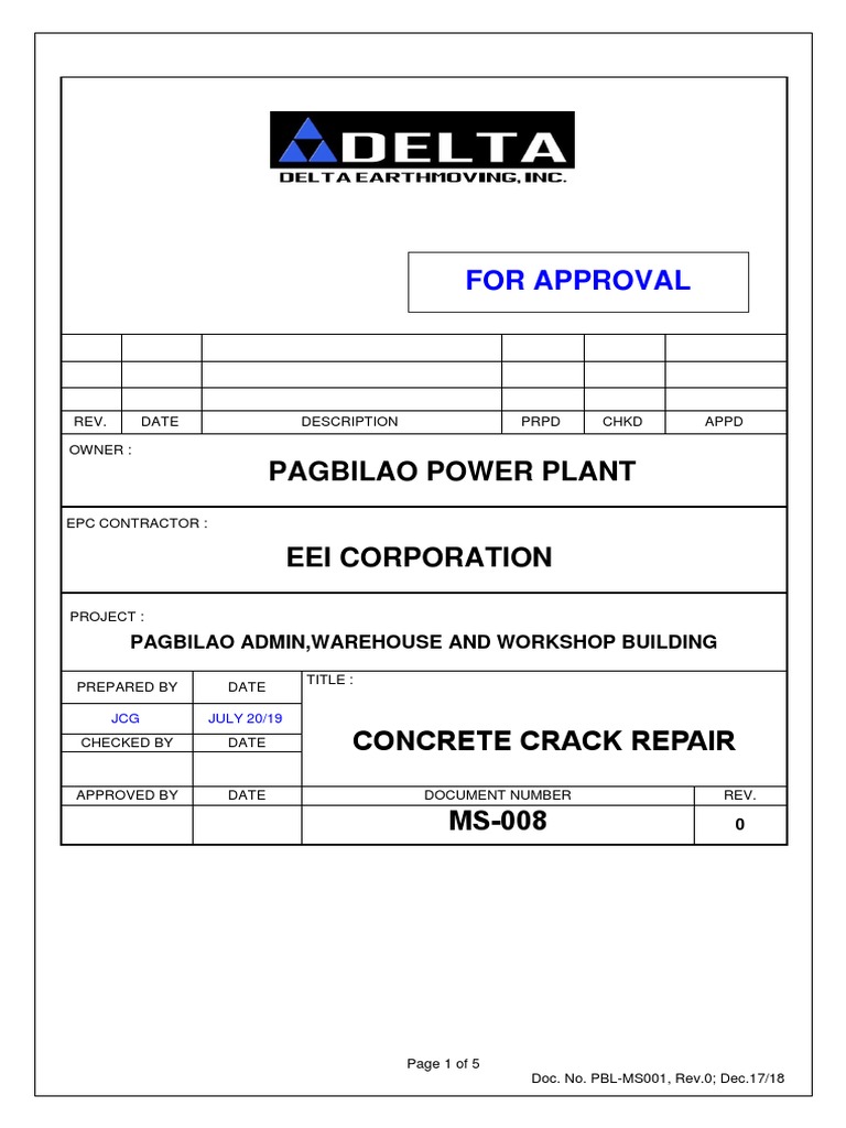 Concrete Crack Repair Method Statement | PDF | Personal Protective ...