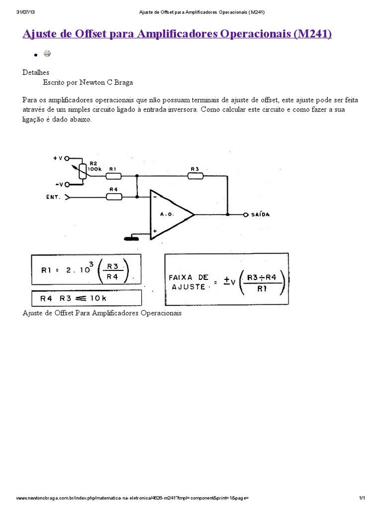 Ajuste de Offset para Amplificadores Operacionais (M241) | PDF