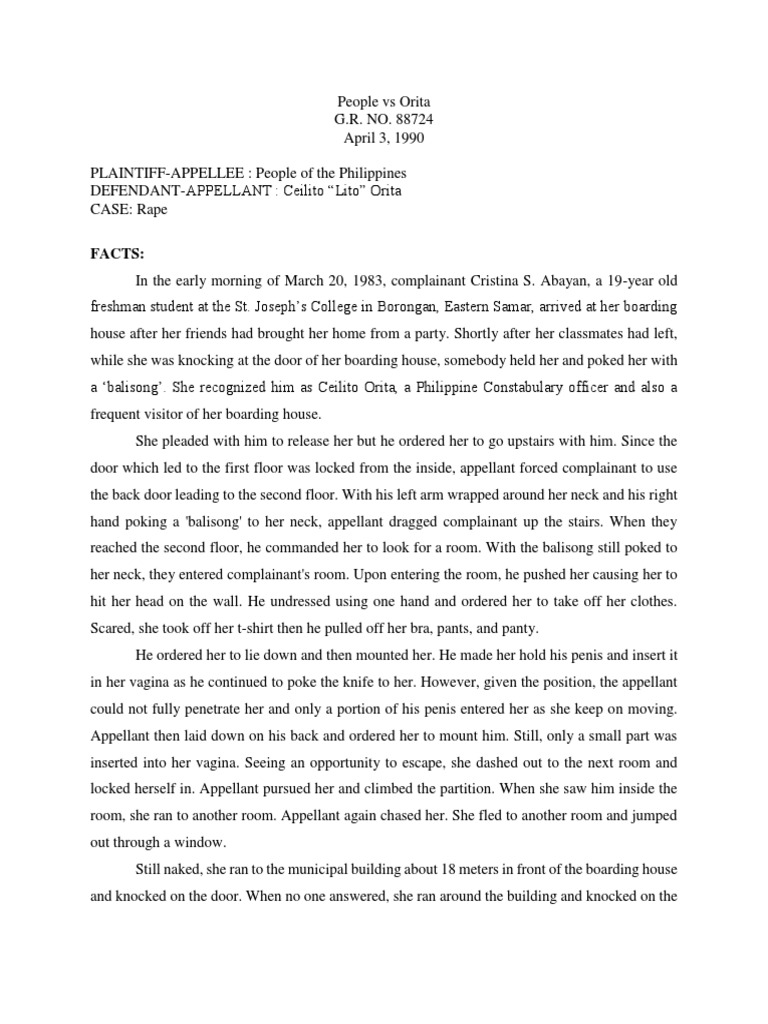 People Vs Orita Case Digest | PDF | Rape | Element (Criminal Law)
