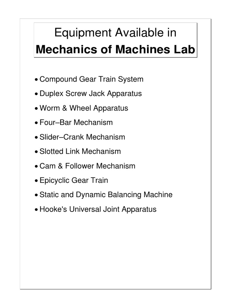 Mech Machine Lab Equip List and Safety | PDF | Technology & Engineering