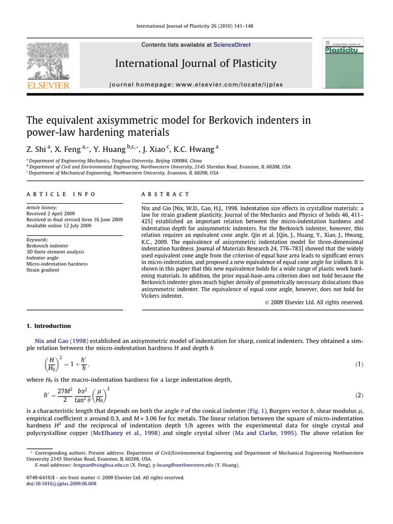 International Journal of Plasticity: Z. Shi, X. Feng, Y. Huang, J. Xiao ...