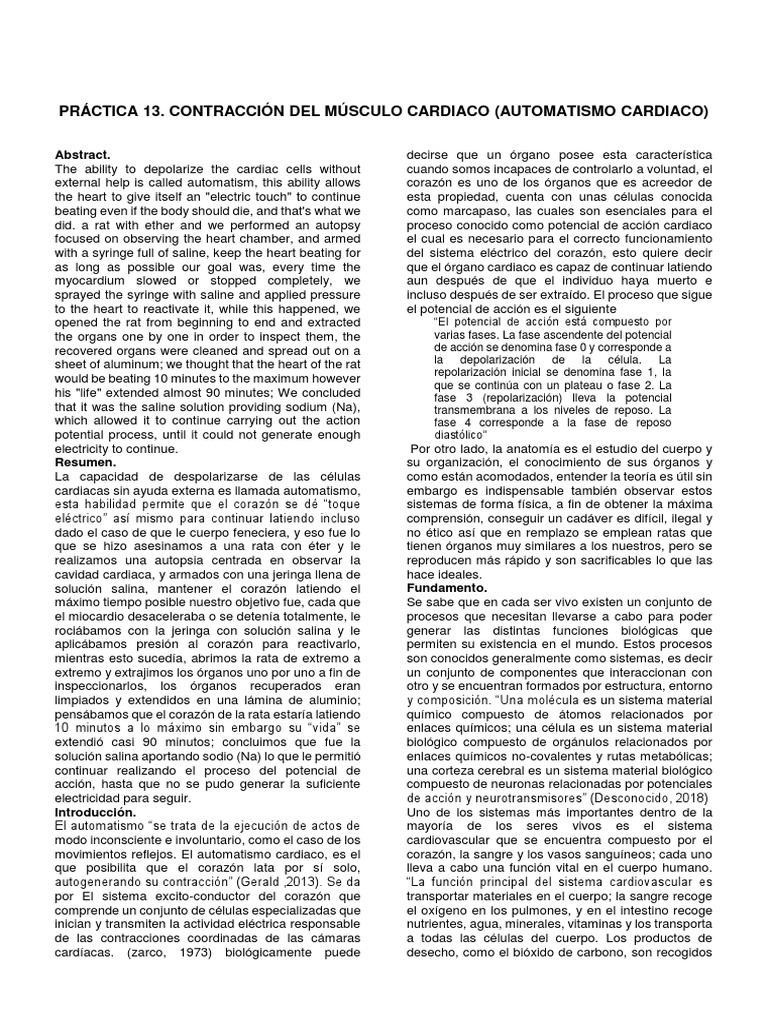 Automatismo Cardíaco y Su Funcionamiento | PDF | Corazón | Músculo