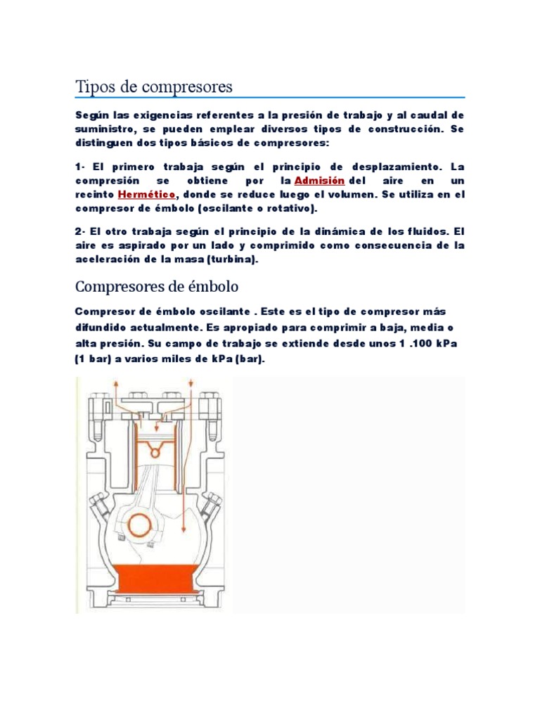 Tipos de compresores y sus principales características | PDF | Pistón ...