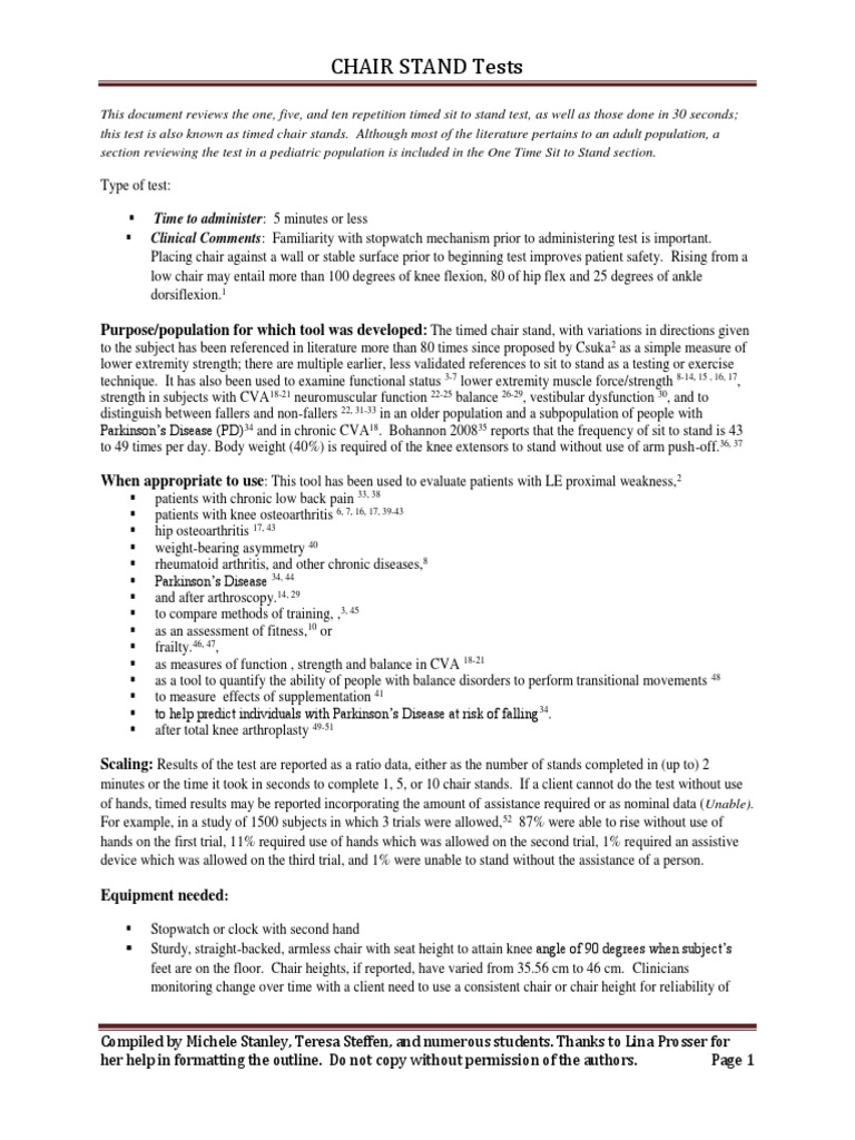 Chair Stand Tests: Purpose/population For Which Tool Was Developed ...