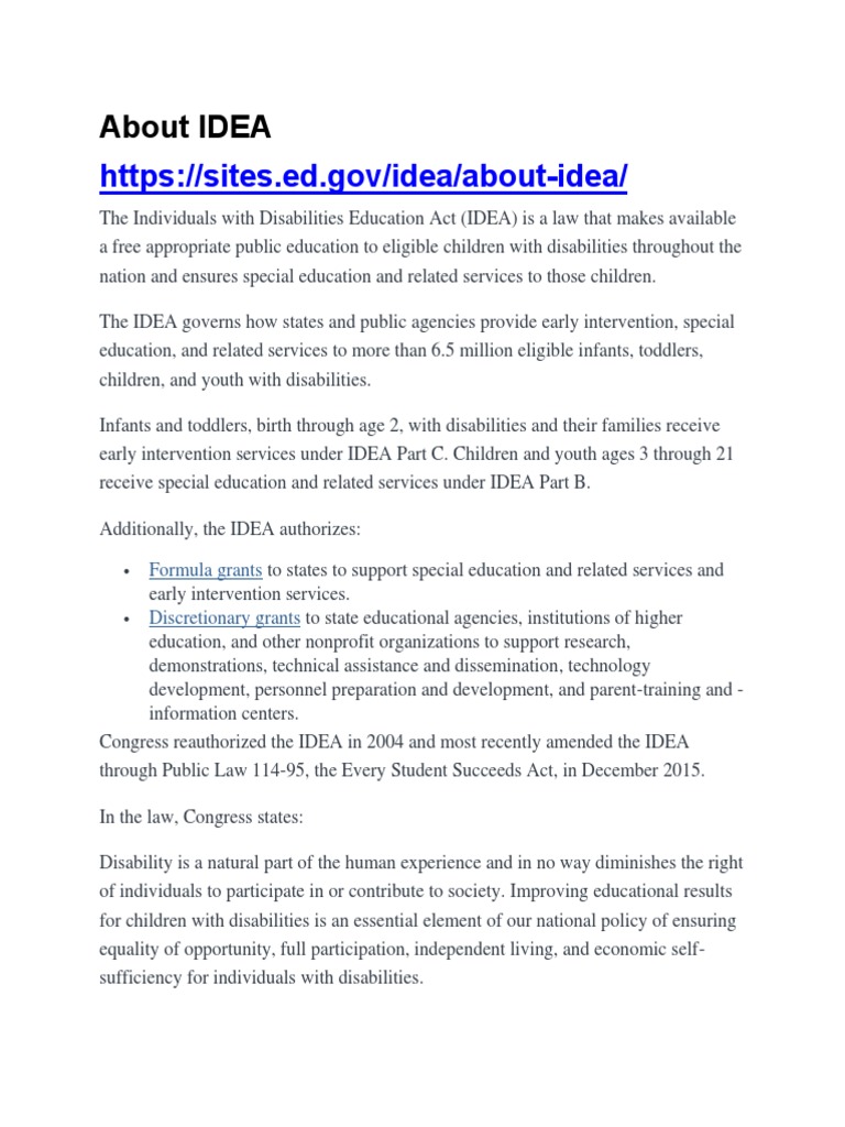 About IDEA: Formula Grants Discretionary Grants | PDF | Section 504 Of ...