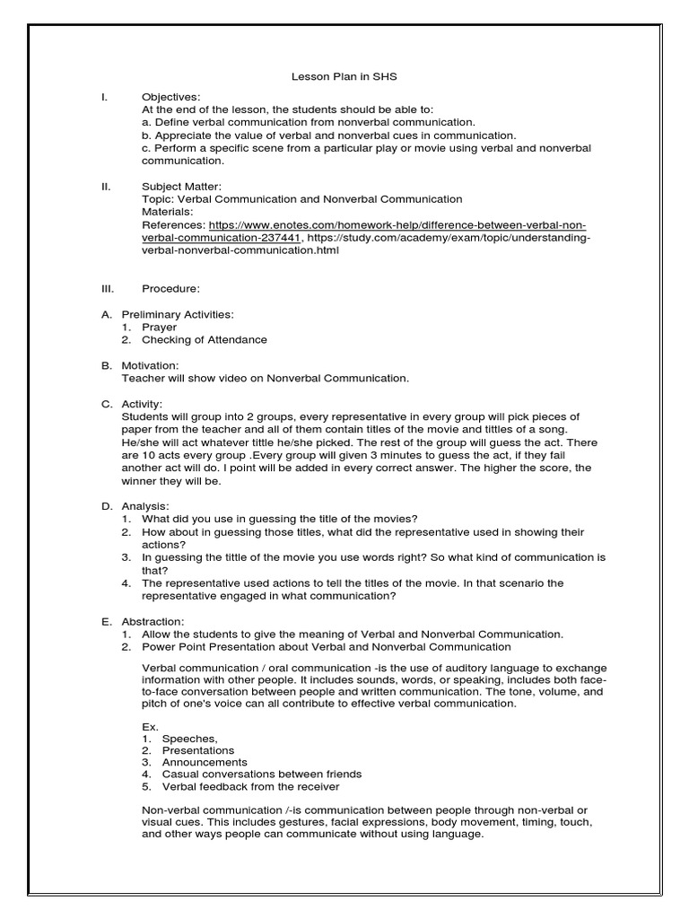 Verbal vs Nonverbal Communication Lesson | PDF | Nonverbal ...