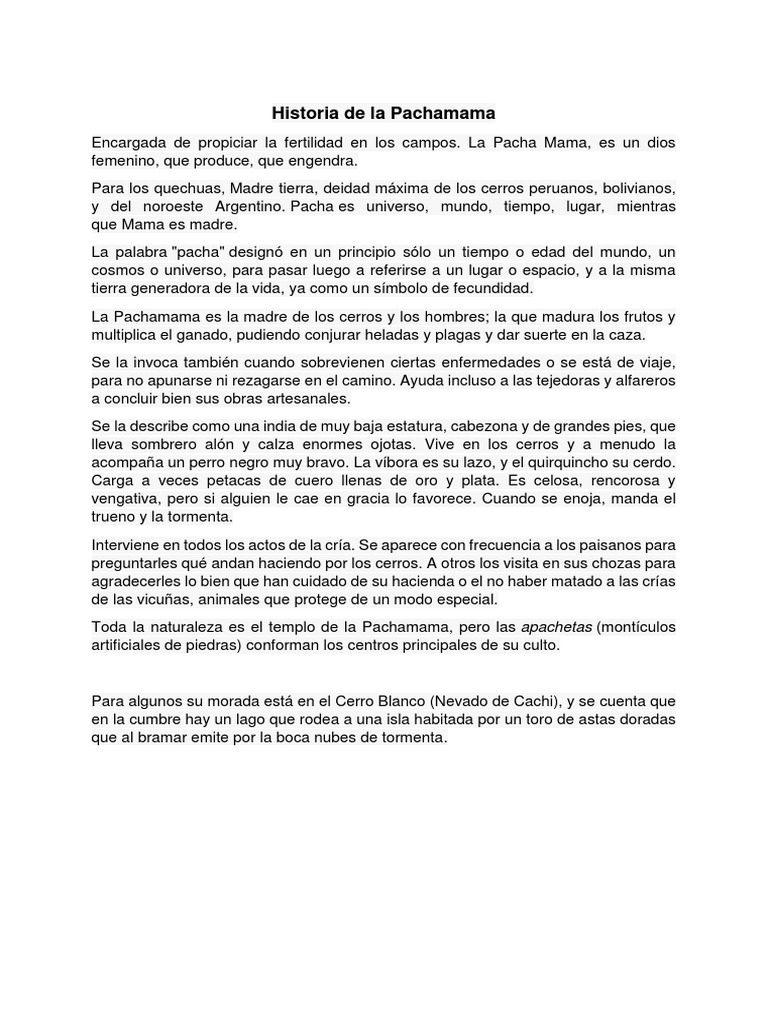 Historia de La Pachamama | PDF | Poesía