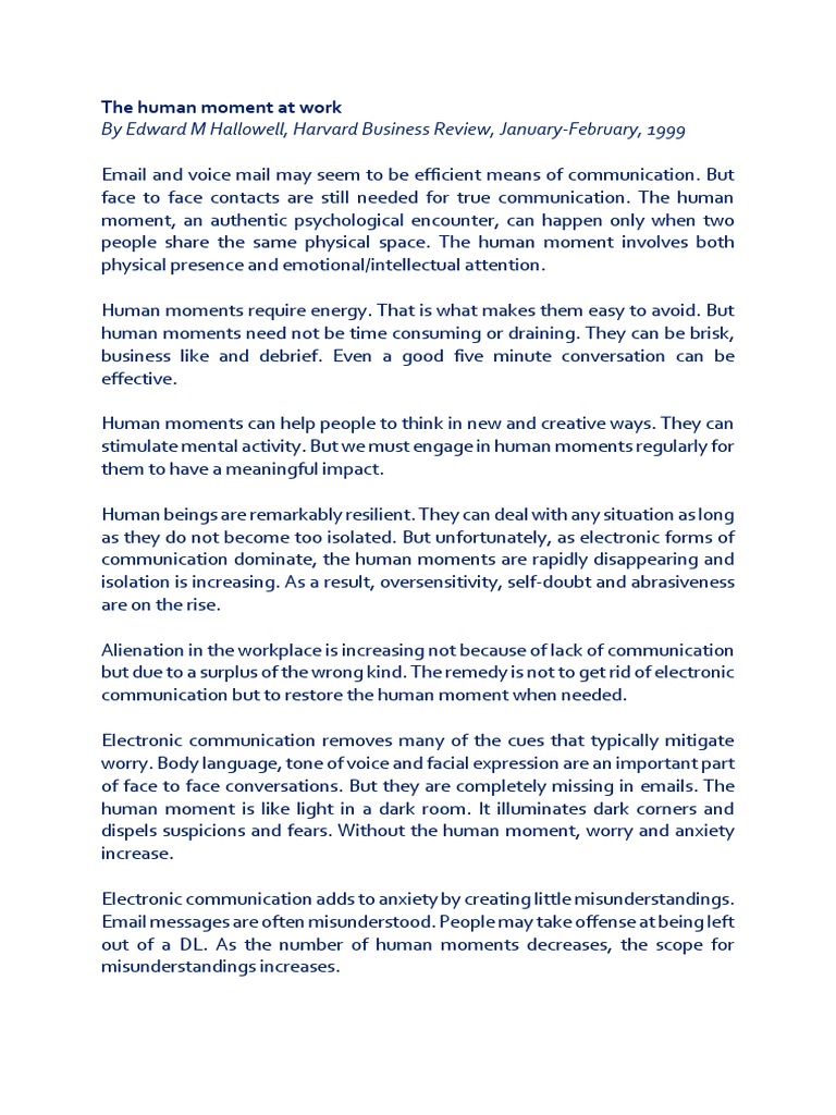 The Human Moment at Work | PDF | Nonverbal Communication | Communication