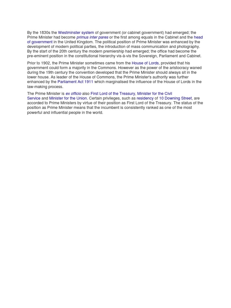 Evolution of the UK Prime Minister | PDF | Politics | History